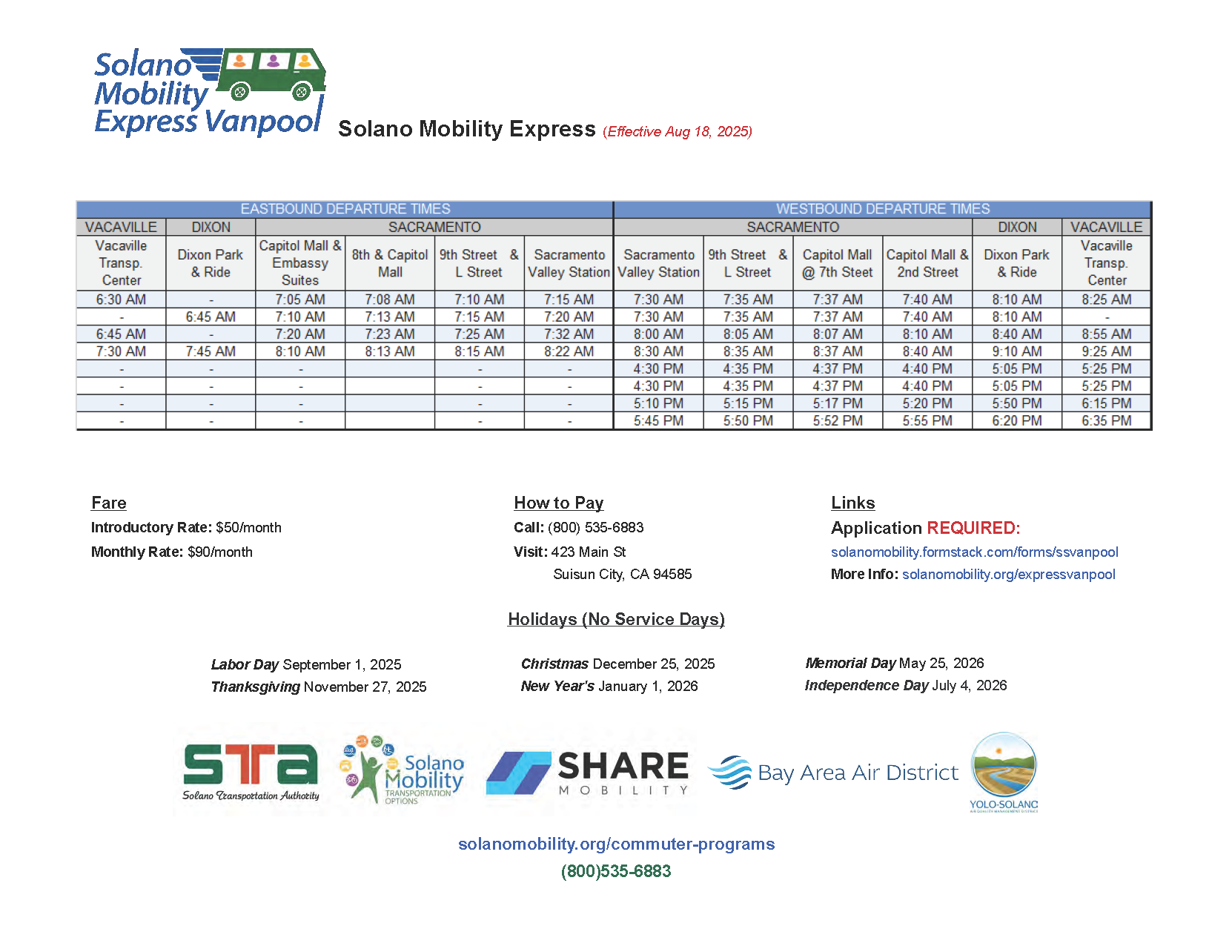 Solano Mobility | Solano Mobility Express Vanpool Pilot Program